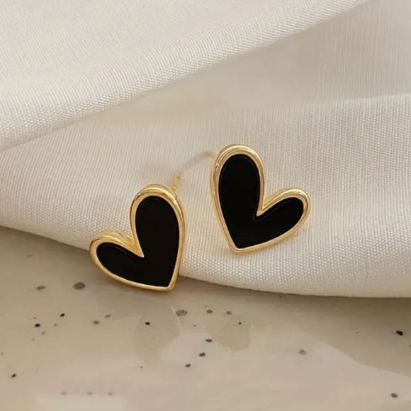 Jewelry | Golden Black Heart Earrings | Poshmark
